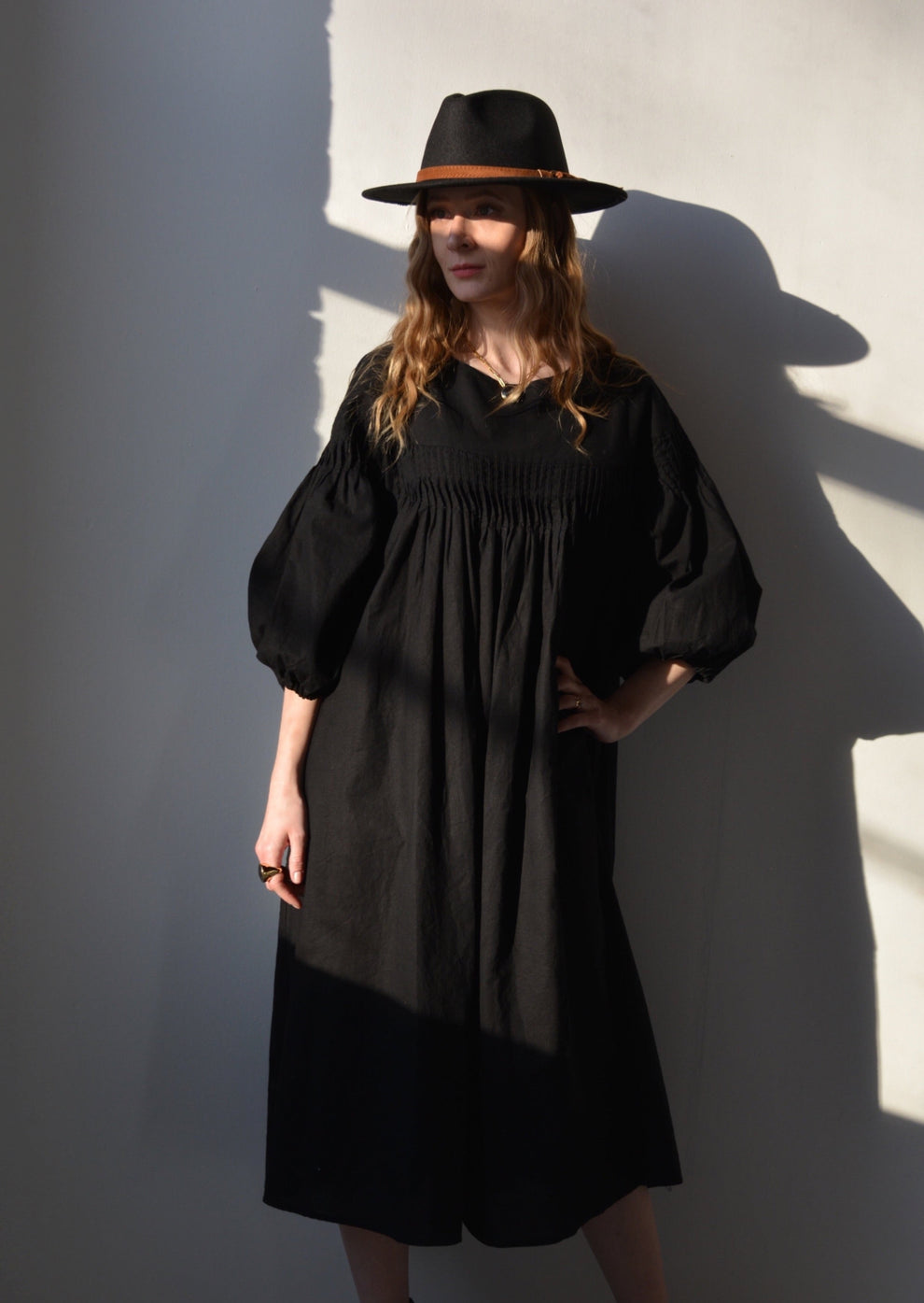 Oversize Dress Linen&Cotton in Matte Black – Moon Mountain