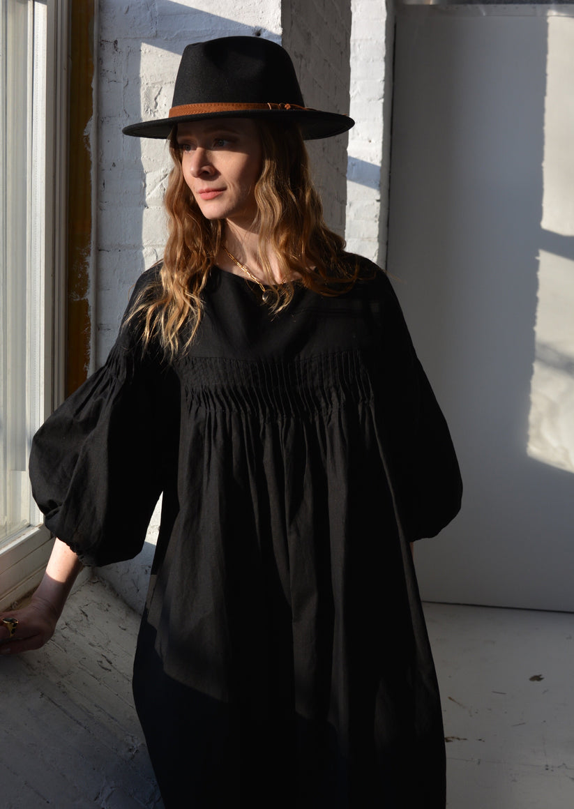 Oversize Dress Linen&Cotton in Matte Black – Moon Mountain